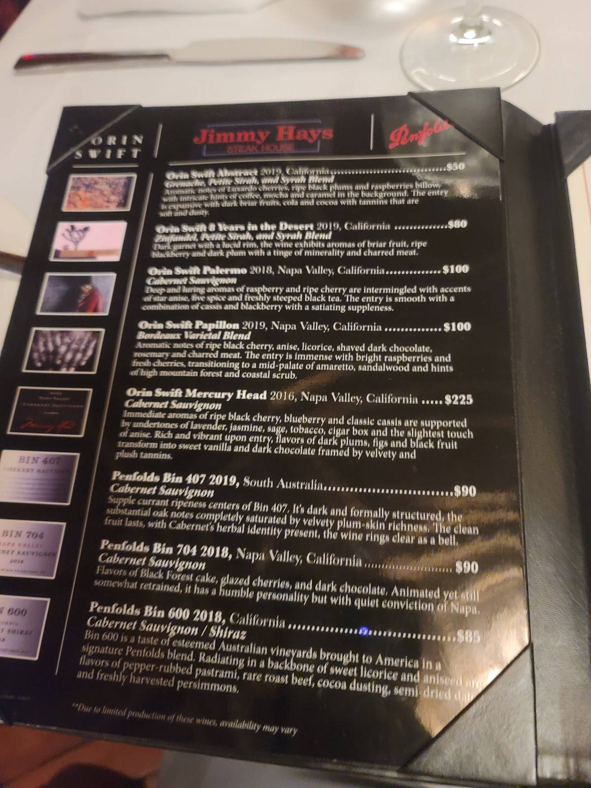 Menu at Jimmy Hays Steak House steakhouse, Island Park