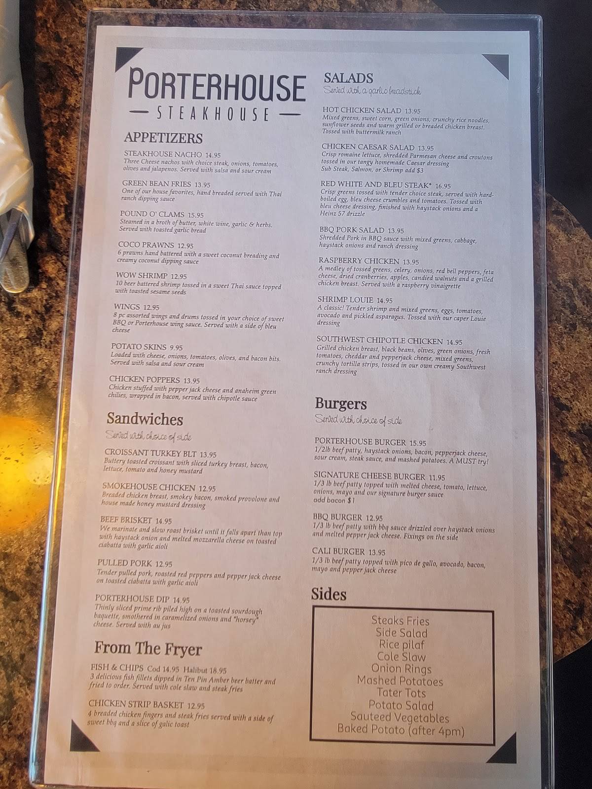 Menu at Porterhouse Steakhouse, Moses Lake