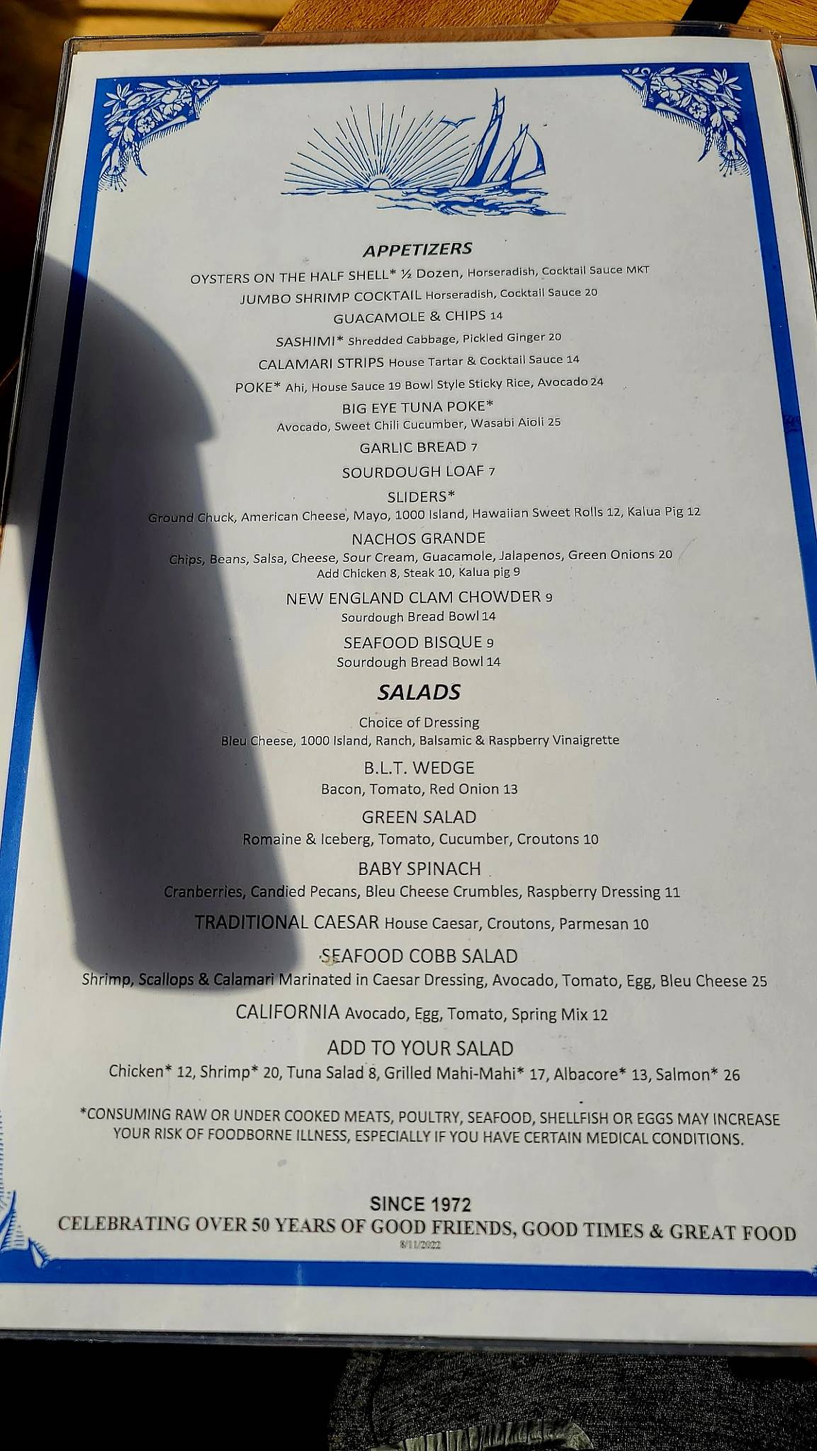Menu at Wind & Sea Restaurant, Dana Point