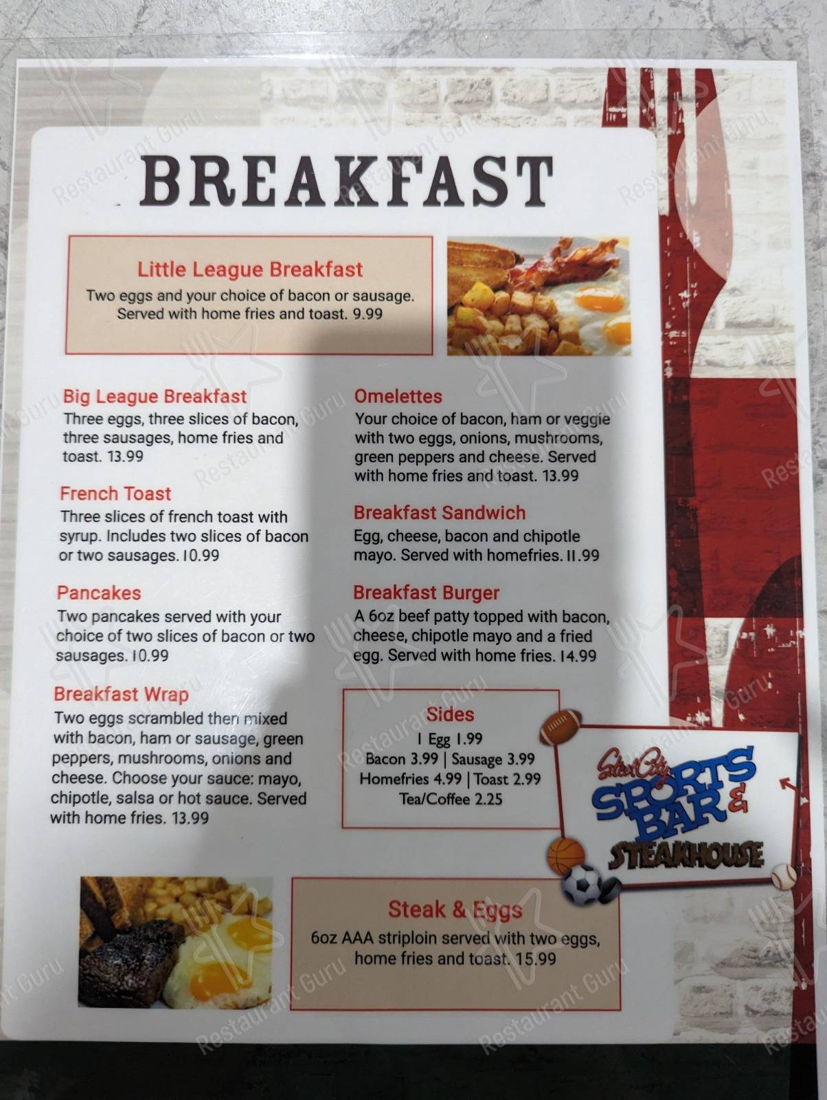 Menu at Steel City Sports Bar & Steakhouse, Sydney