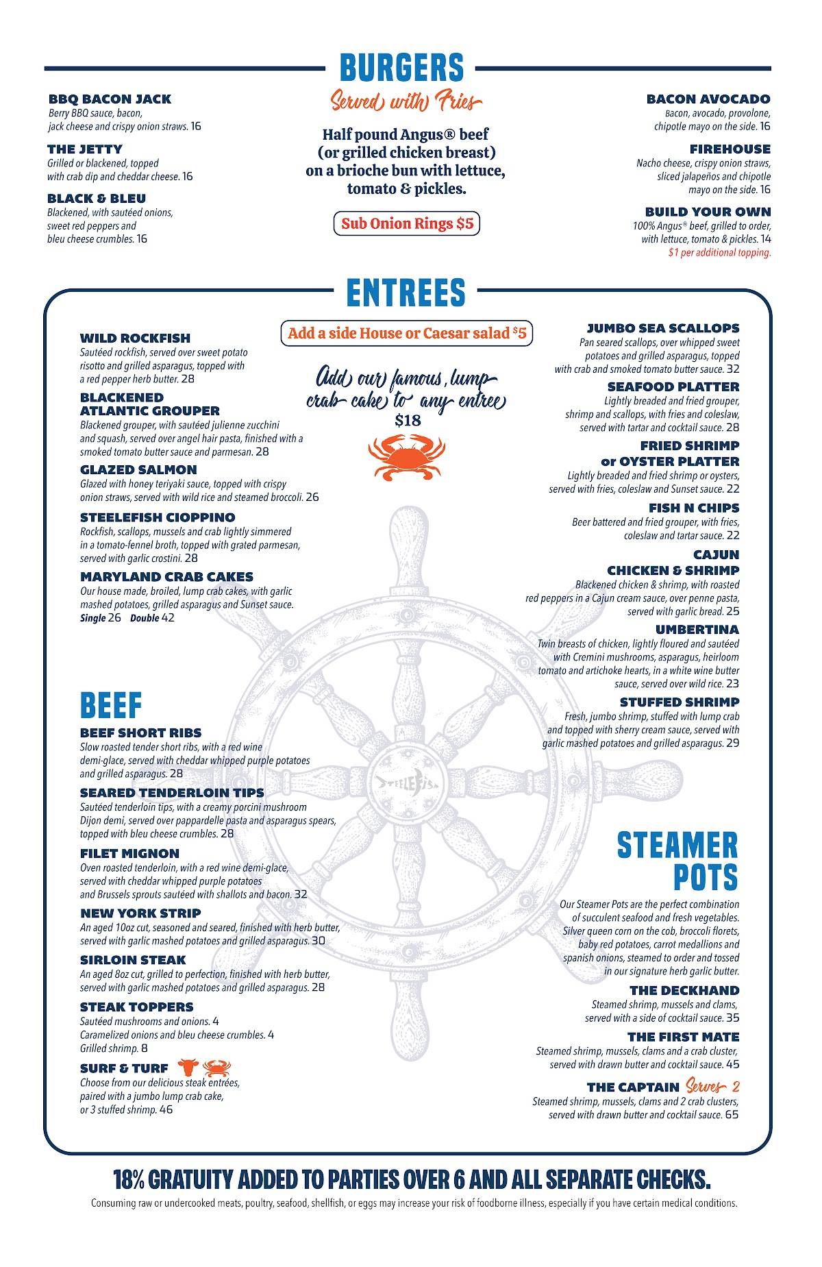 Menu at Steelefish Grille pub & bar, Bel Air