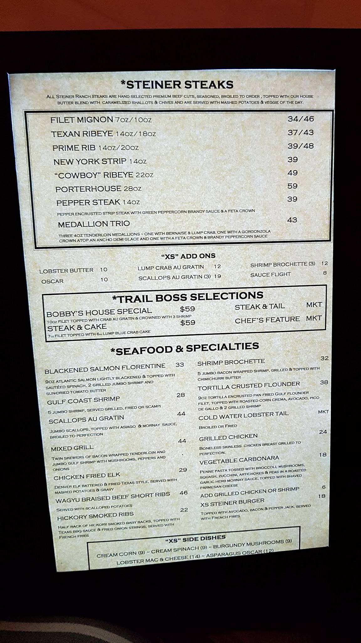 Menu at Steiner Ranch Steakhouse, Austin, Steiner Ranch Blvd
