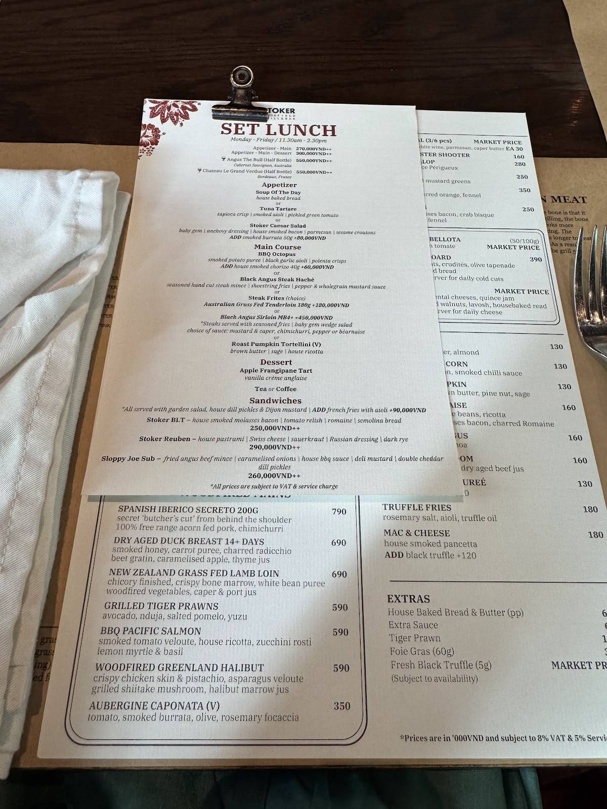 Menu at Stoker Woodfired Grill & Bar - Thao Dien, Ho Chi Minh City, 2 ...