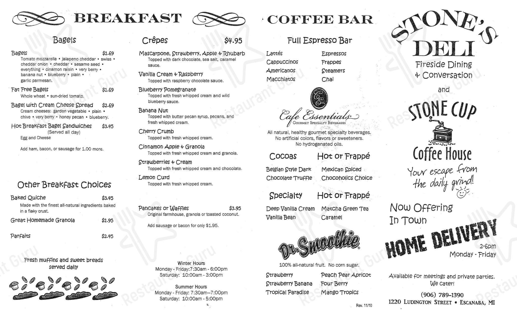 Menu at Stone Cup Coffee House & Stone's Deli, Escanaba