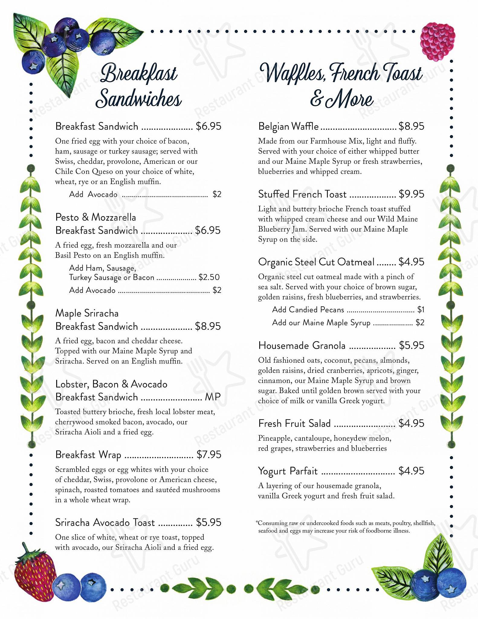 Menu at Stonewall Kitchen Cafe, York