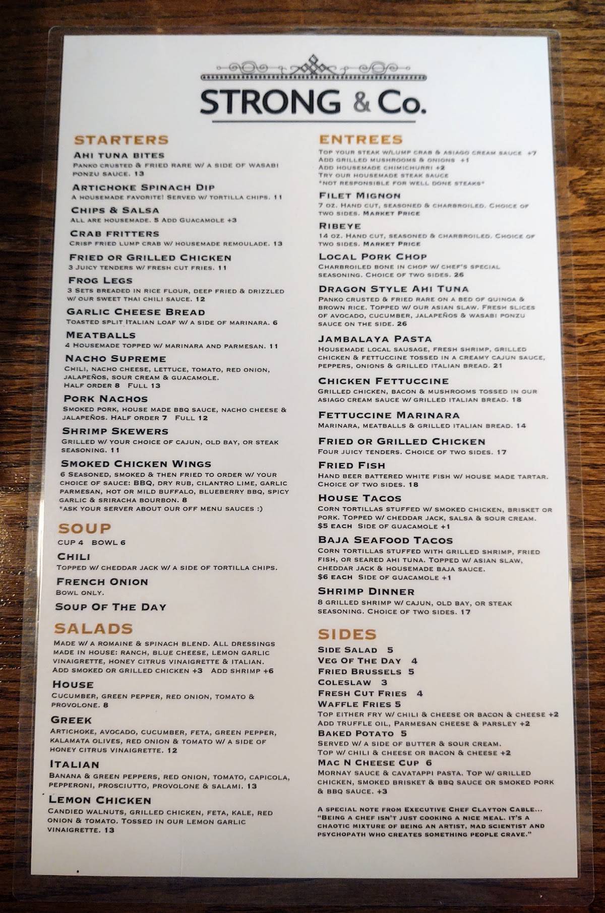 Menu at Strong & Co. pub & bar, Somerset