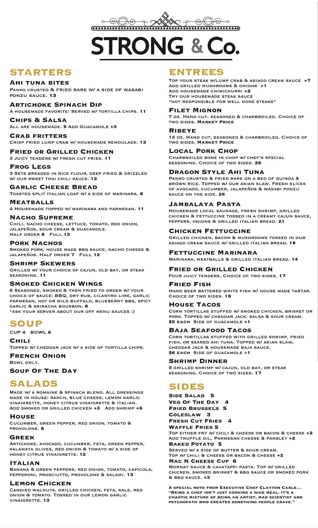 Menu at Strong & Co. pub & bar, Somerset