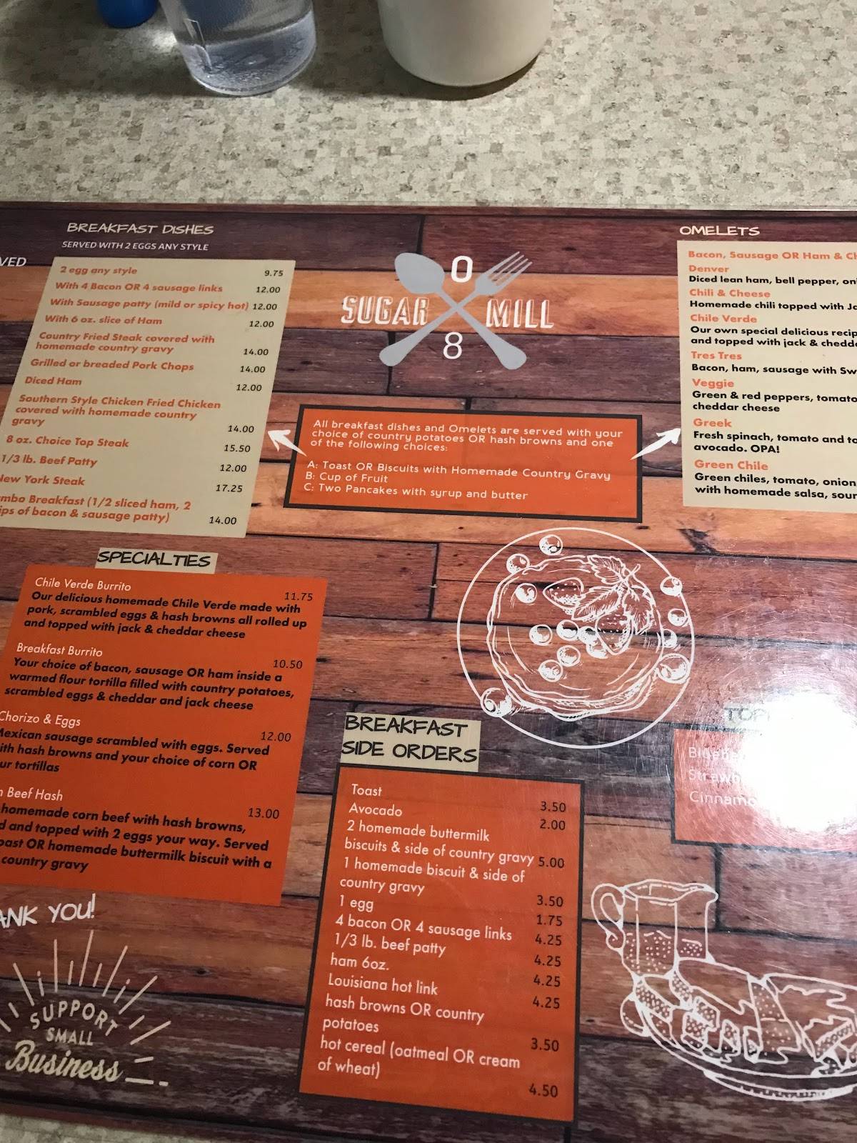 Menu at Sugar Mill restaurant, Bakersfield
