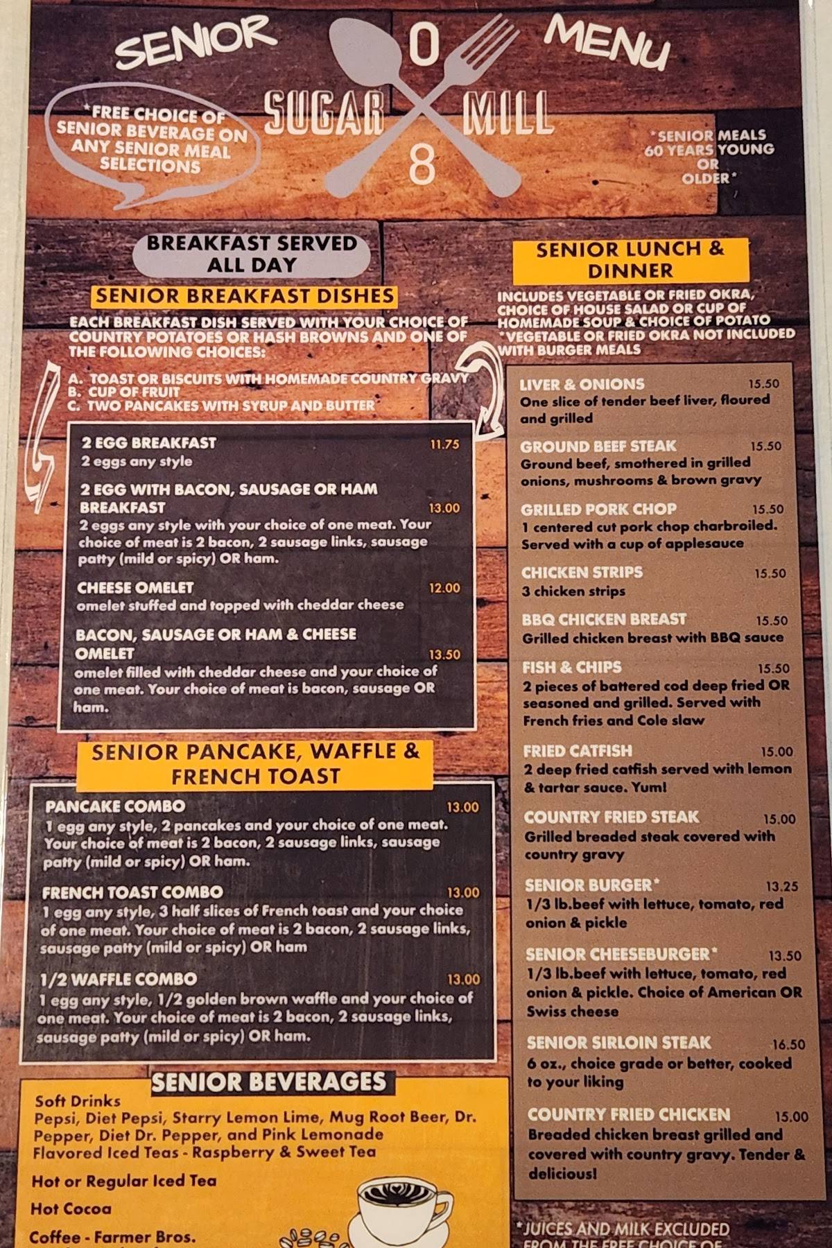 Menu at Sugar Mill restaurant, Bakersfield