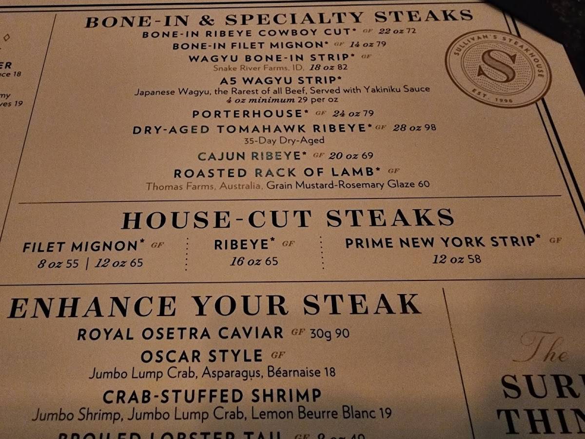Menu at Sullivan's Steakhouse, Palm Desert