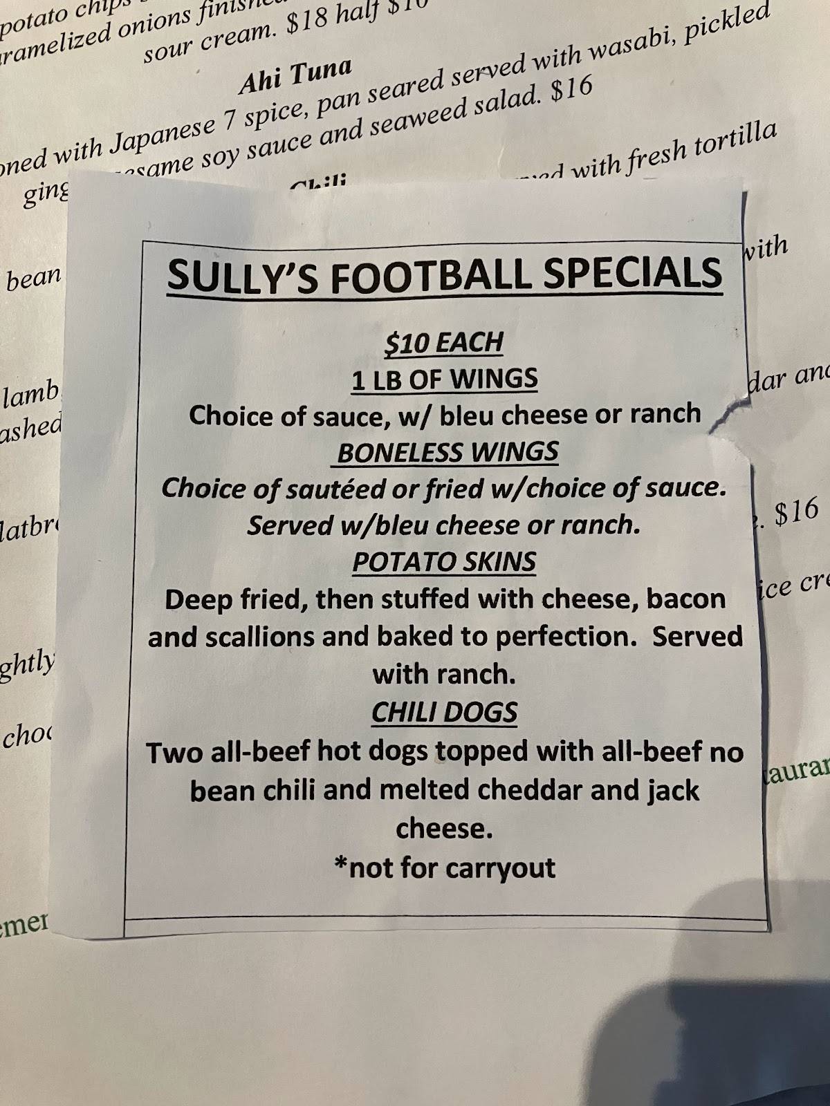 Menu at Sully's Irish Pub, Middletown