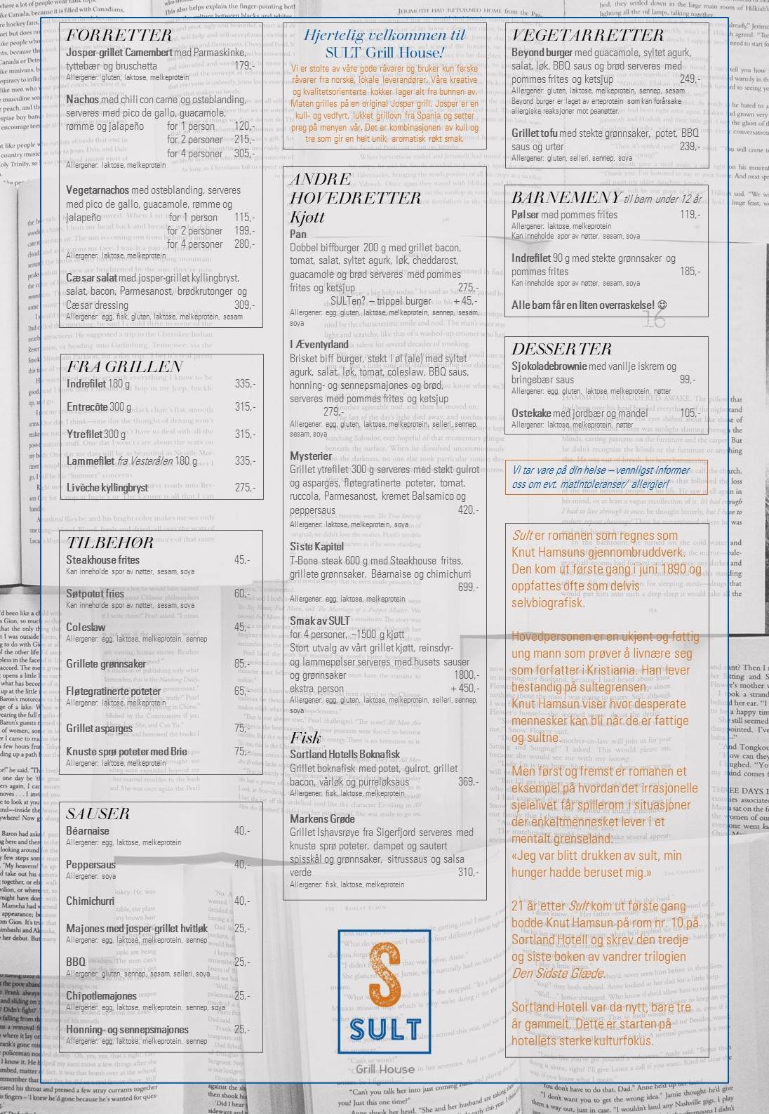 Menu at SULT Grill House pub & bar, Sortland