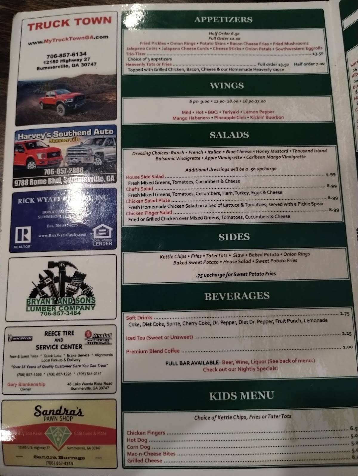 Menu at The Willow Tree Grill restaurant, Summerville