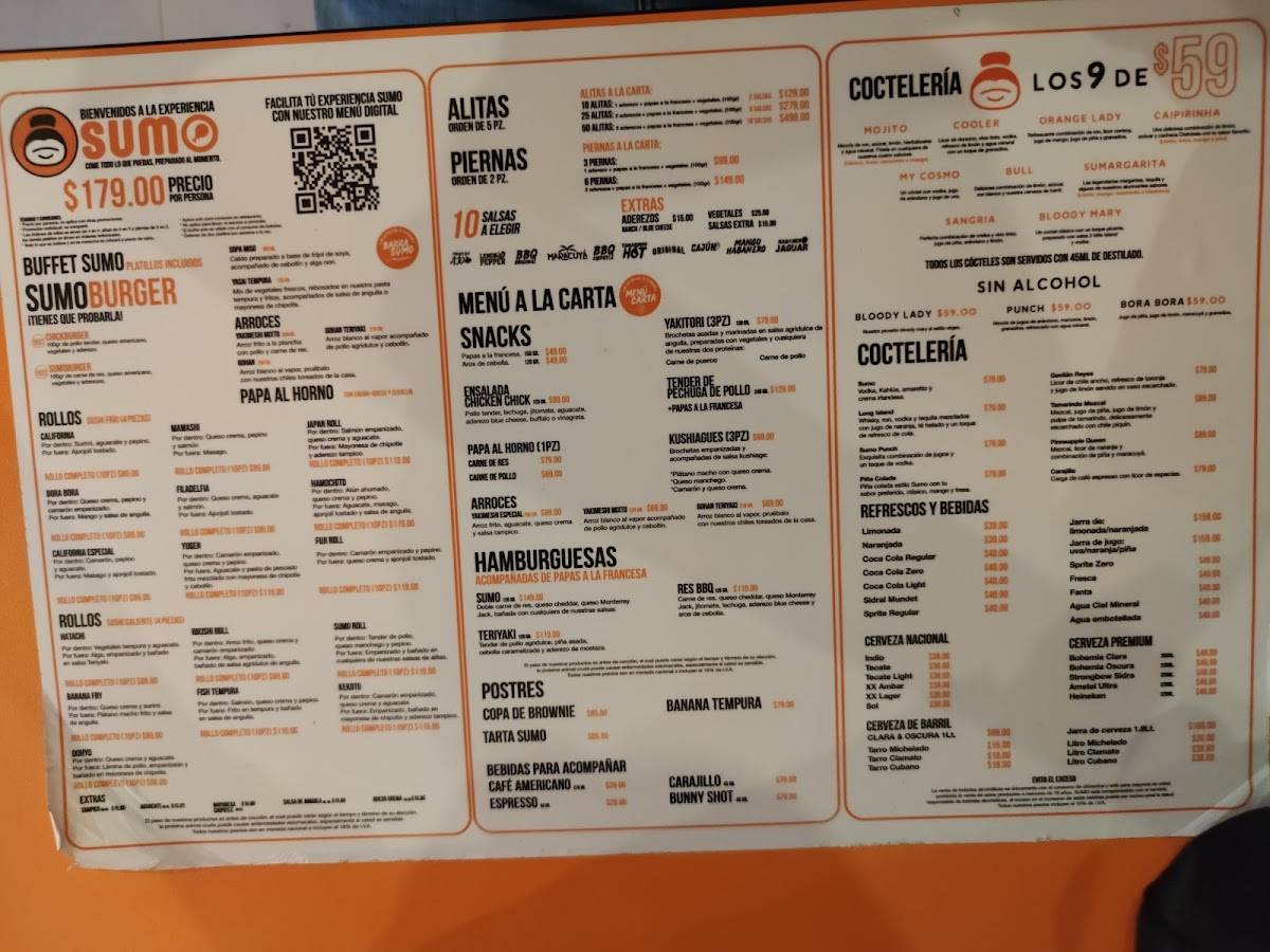 Carta del restaurante Sumo Satélite, Ciudad del México