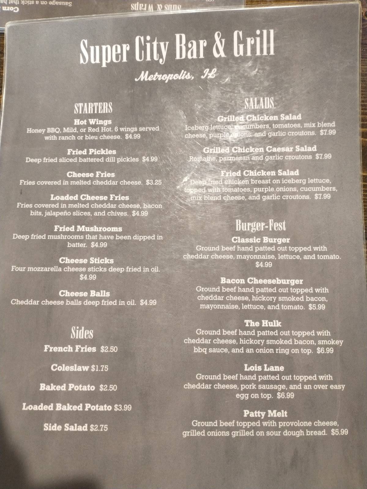 Menu at Super City Bar & Grill, Metropolis