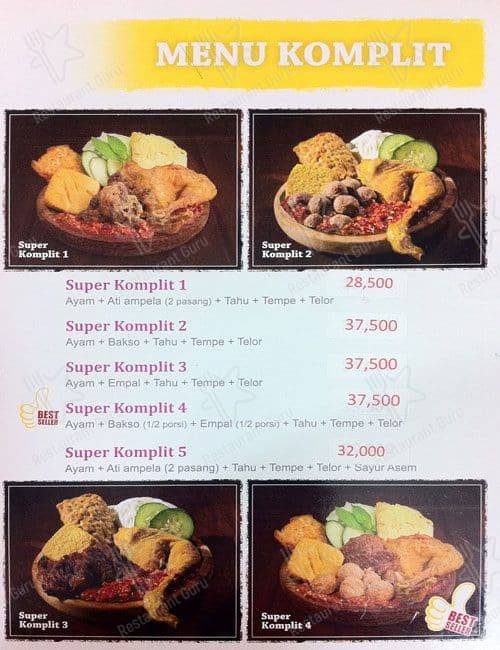 Menu at Super Penyet restaurant, Central Jakarta, Ratu Plaza Unit. G - 017