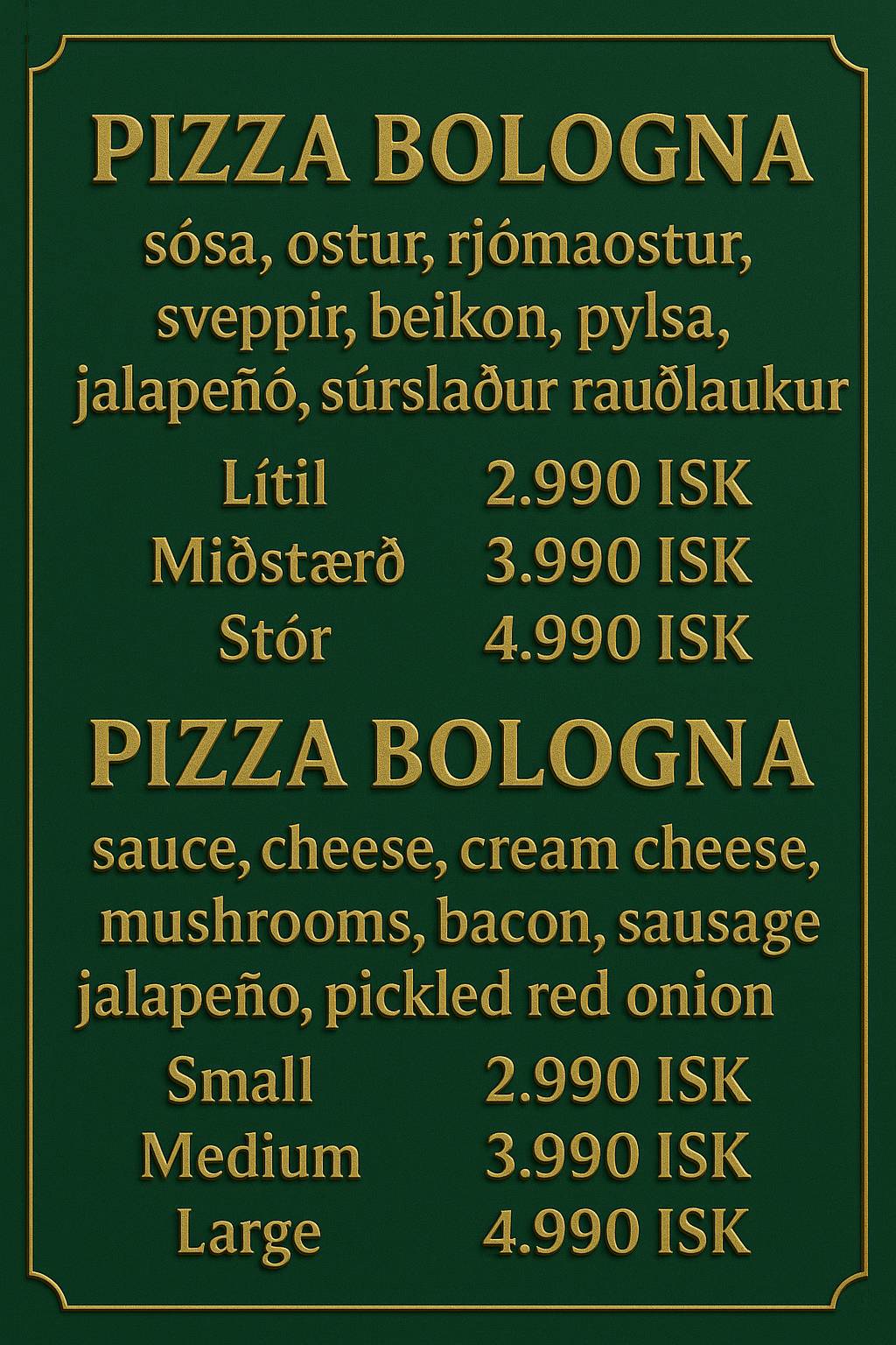 Menu at Super1pizza pizzeria, Þorlákshöfn
