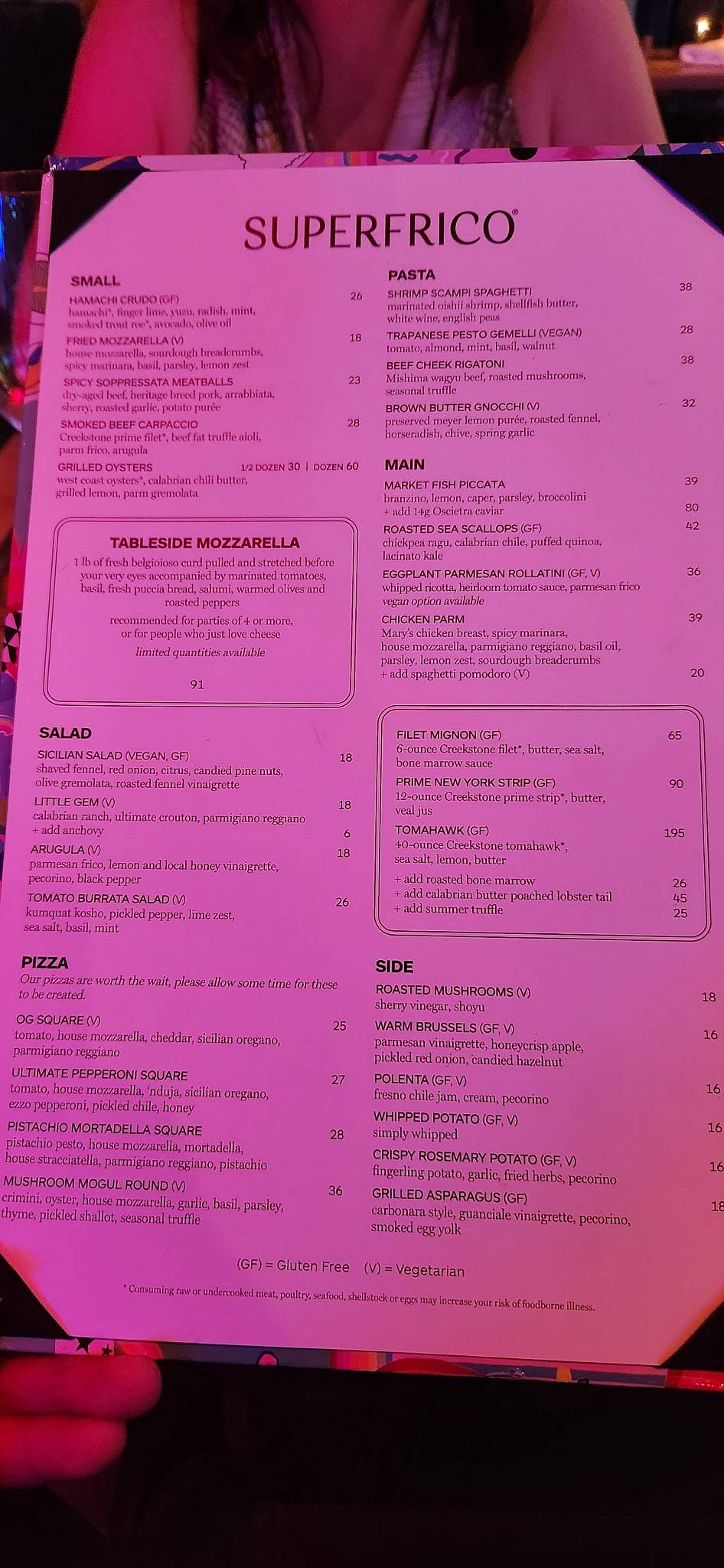 Menu at Superfrico pub & bar, Las Vegas