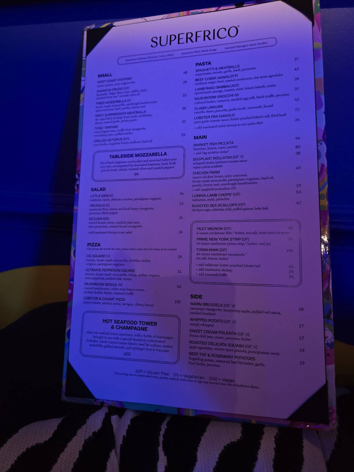 Menu at Superfrico pub & bar, Las Vegas