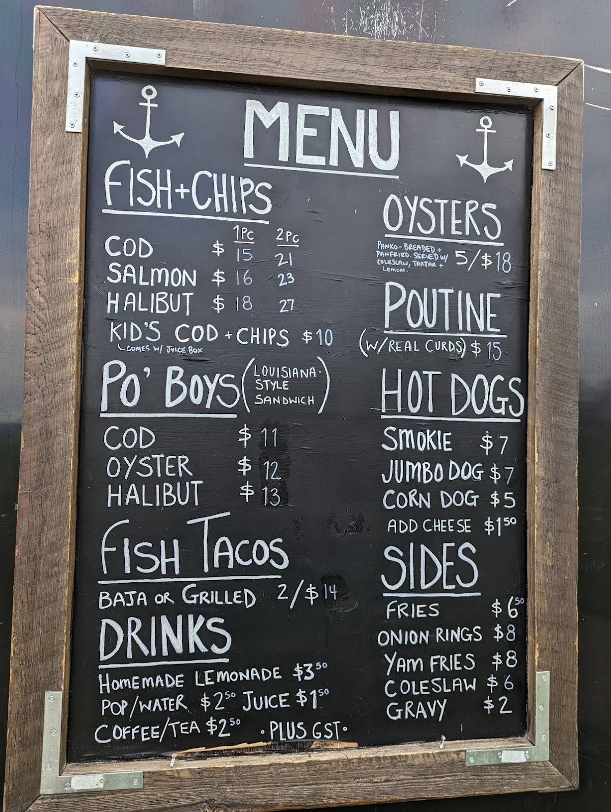 Menu at Surfside Fish'n Chips fast food, Comox