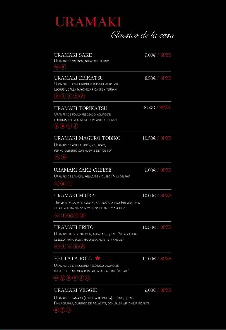 Carta del restaurante Sushi Dan, Barcelona