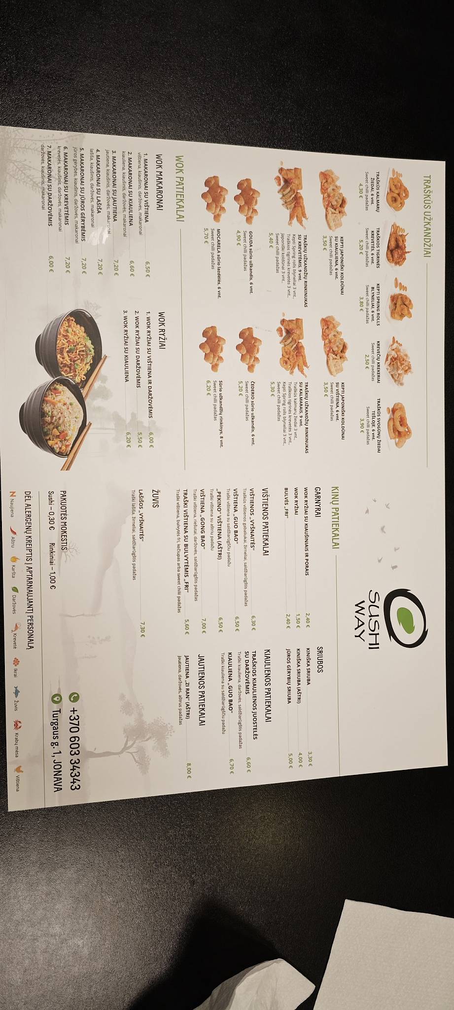 Menu at Sushiway restaurant, Jonava