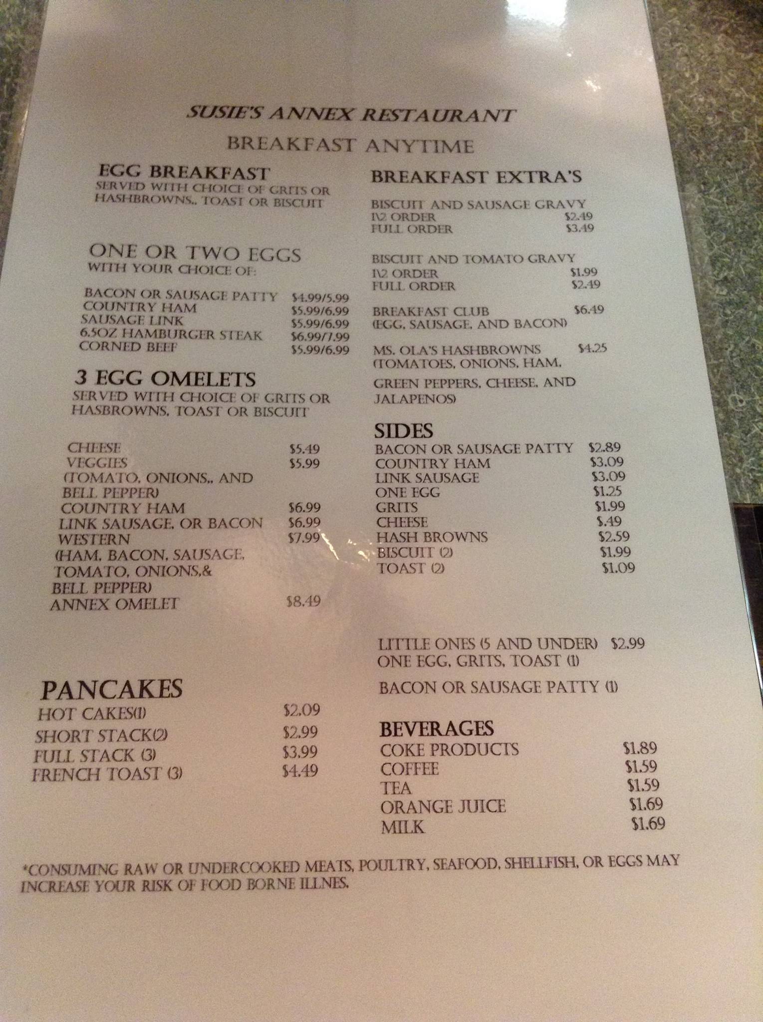 Menu at Annex Restaurant, Pascagoula