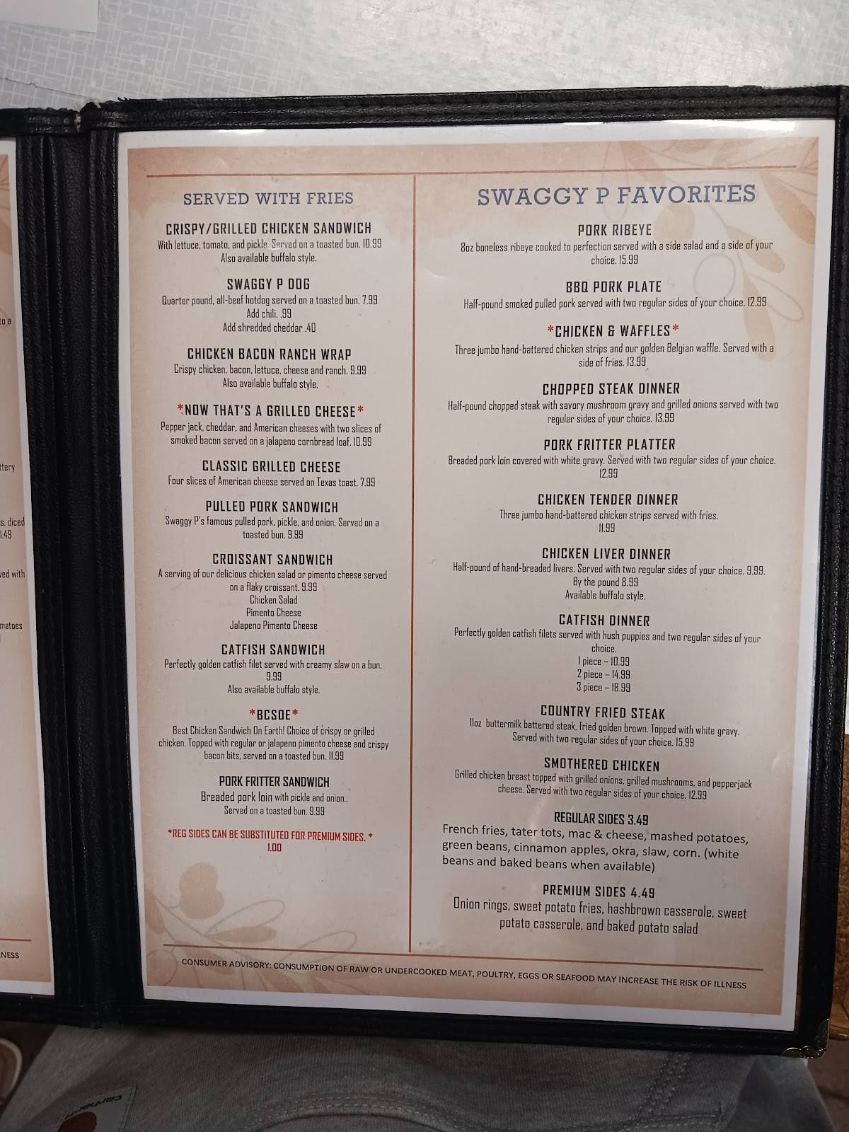 Menu at Swaggy P's Kitchen and Coffee Bar, Madisonville