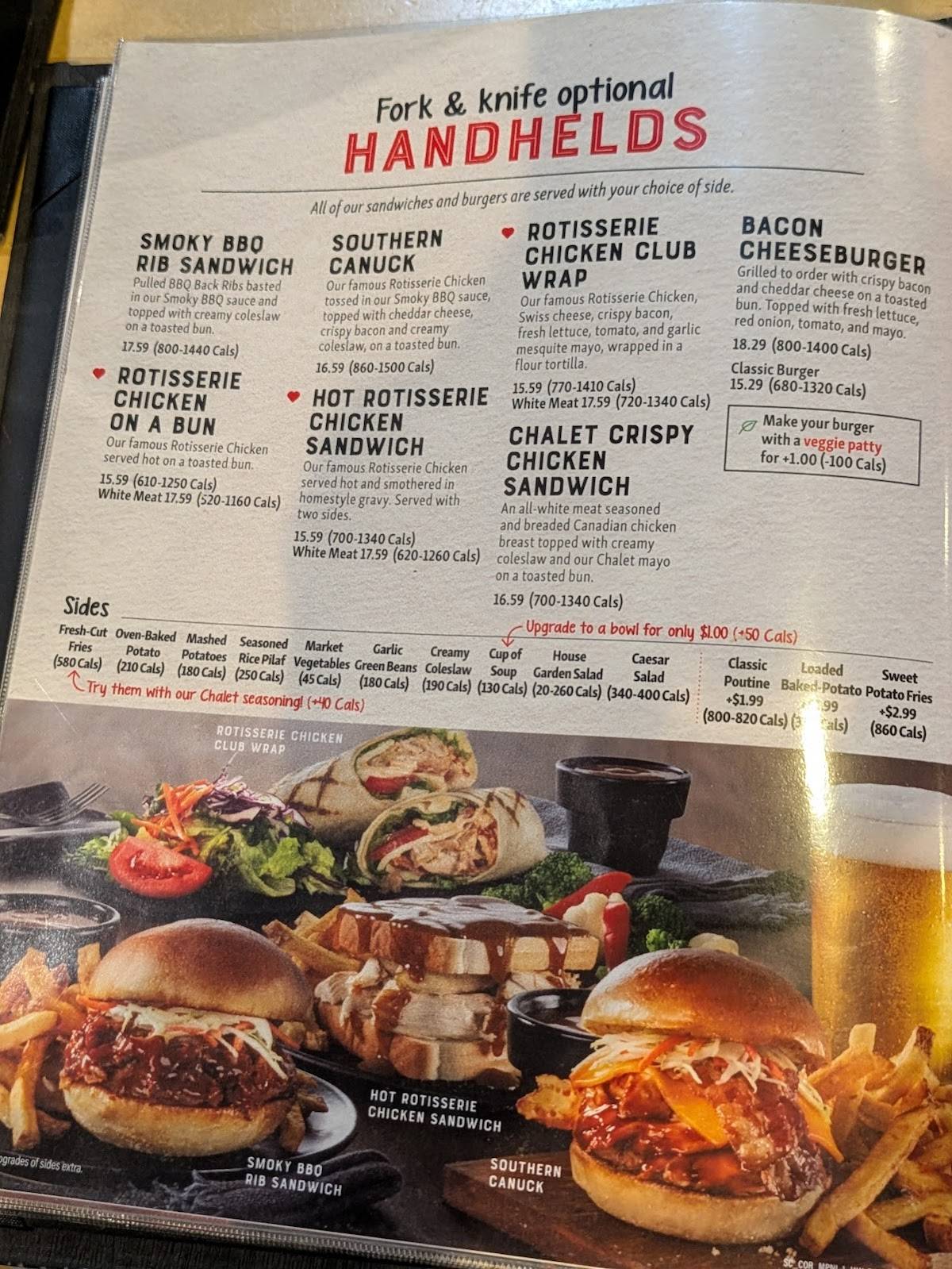 Menu at Swiss Chalet restaurant, Brantford, 84 Lynden Rd