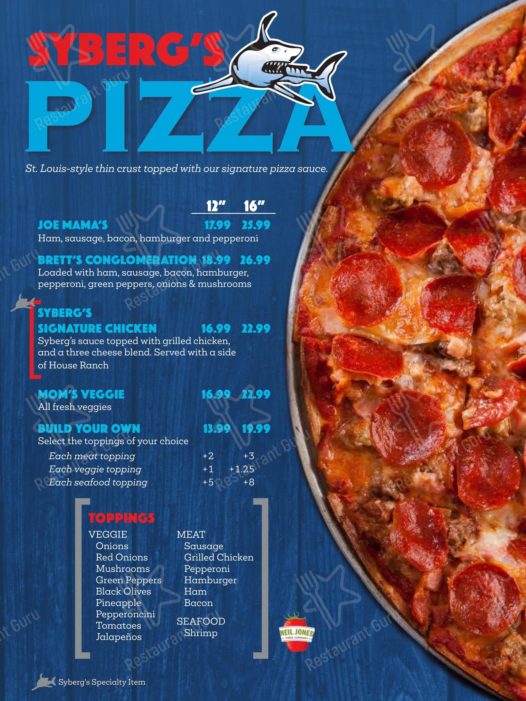 Menu at Syberg's Dorsett pub & bar, Maryland Heights
