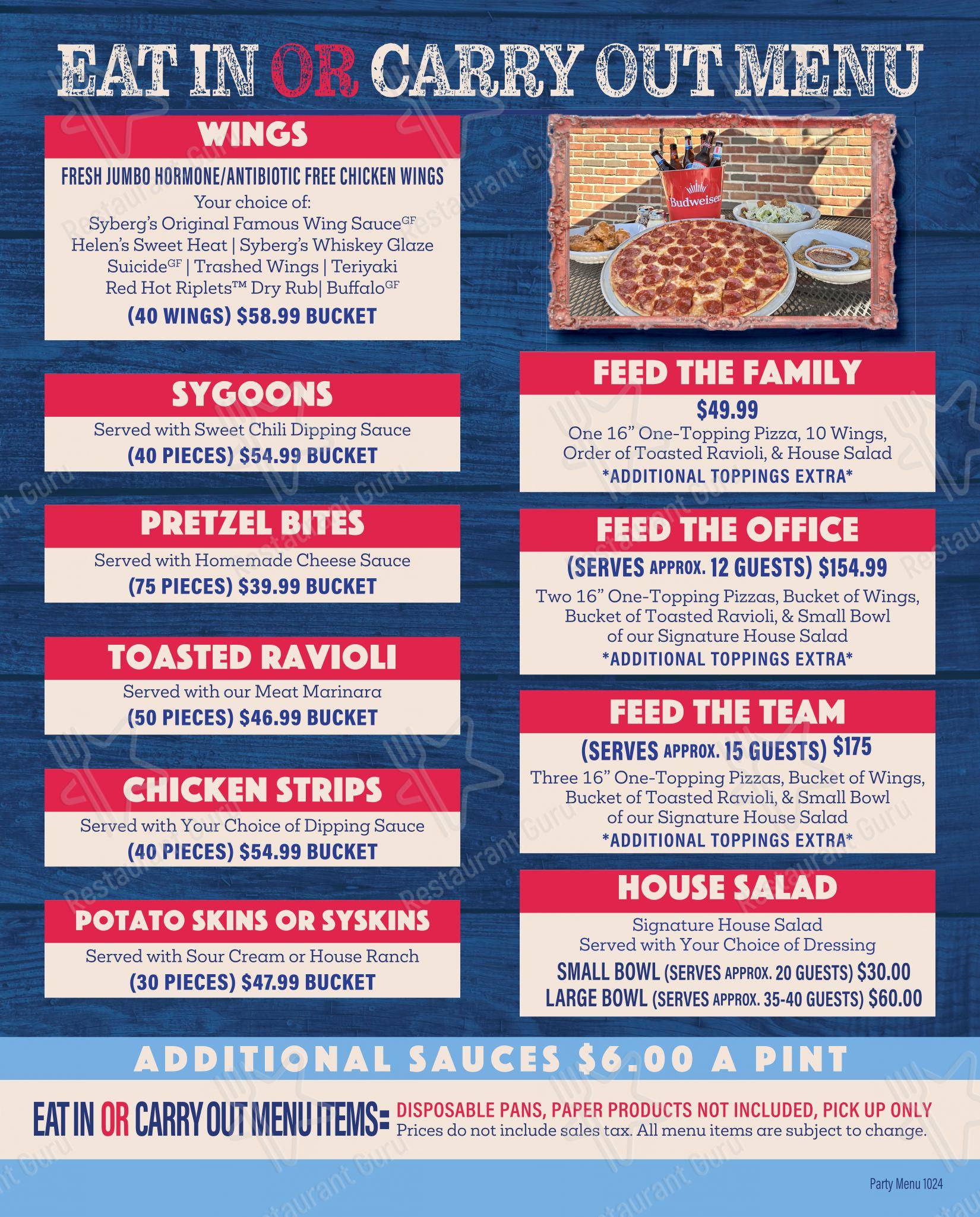 Menu at Syberg's Dorsett pub & bar, Maryland Heights