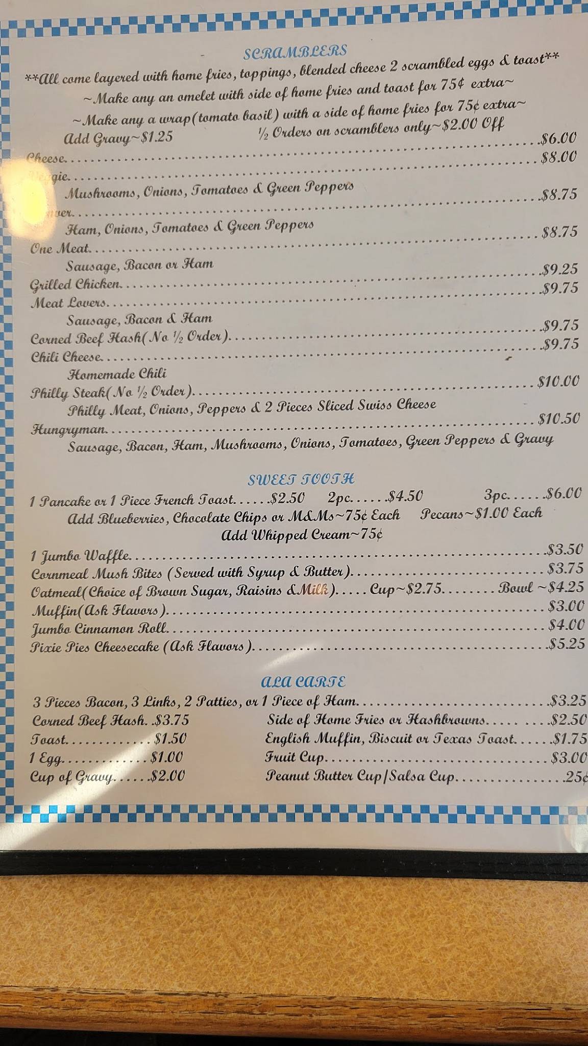 Menu at Sylvan Shores Diner restaurant, Rome City
