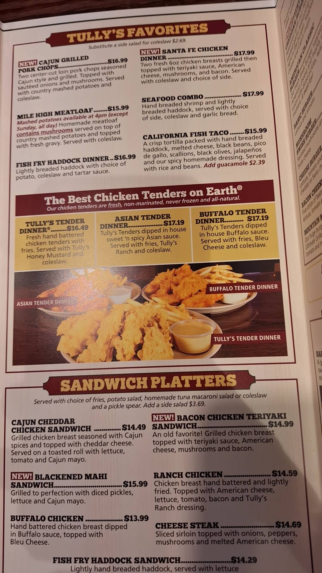 Menu at Tully's Good Times Fairmount pub & bar, Syracuse, W Genesee St