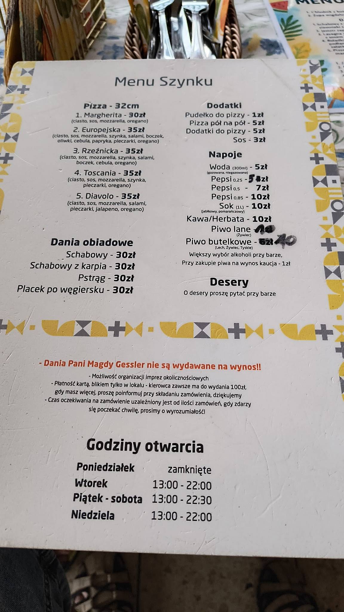 Menu at Szynk u Tasi Terleckiej restaurant, Trzciel