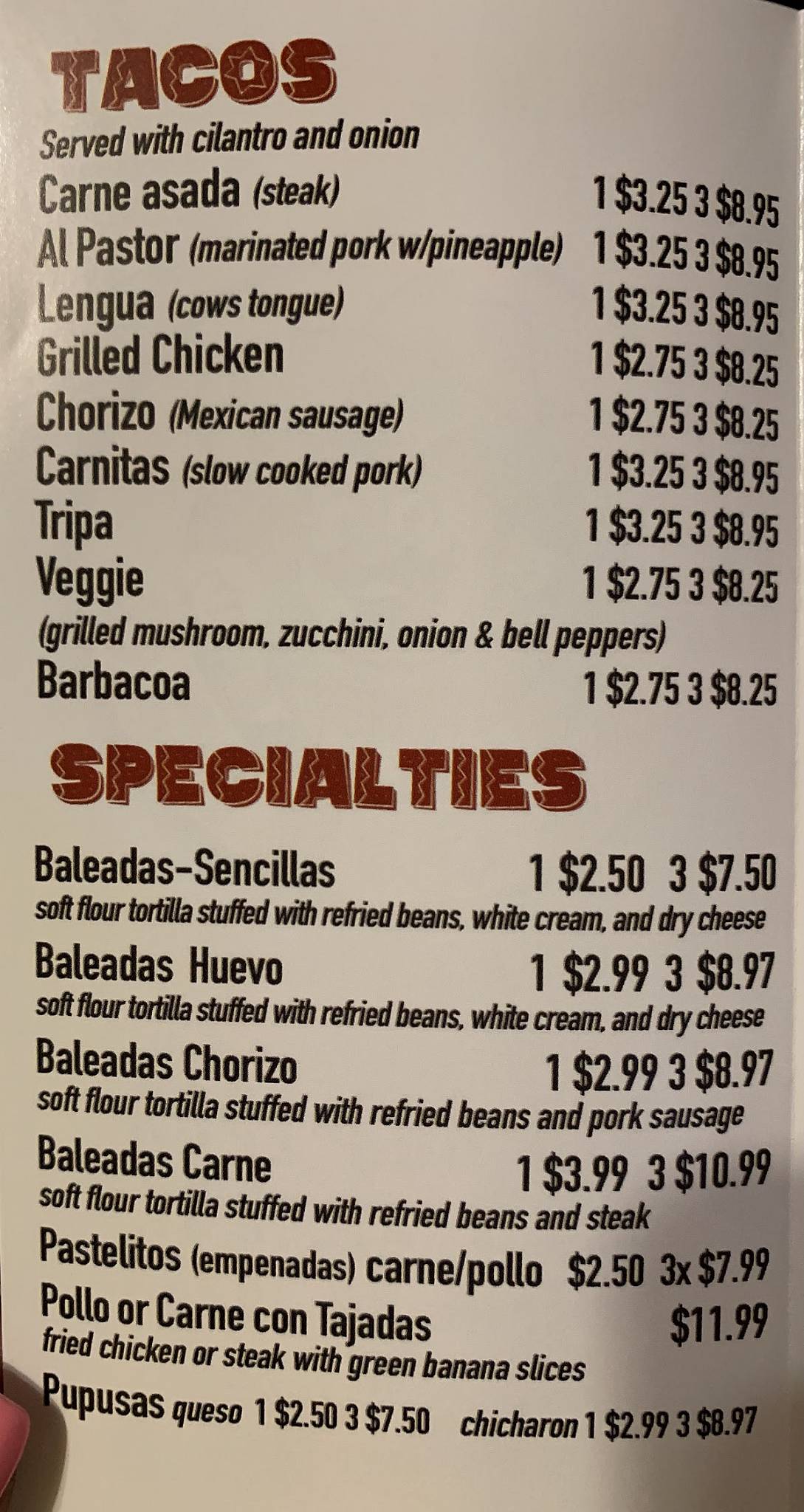 Menu at TACO RICO restaurant, Griffin