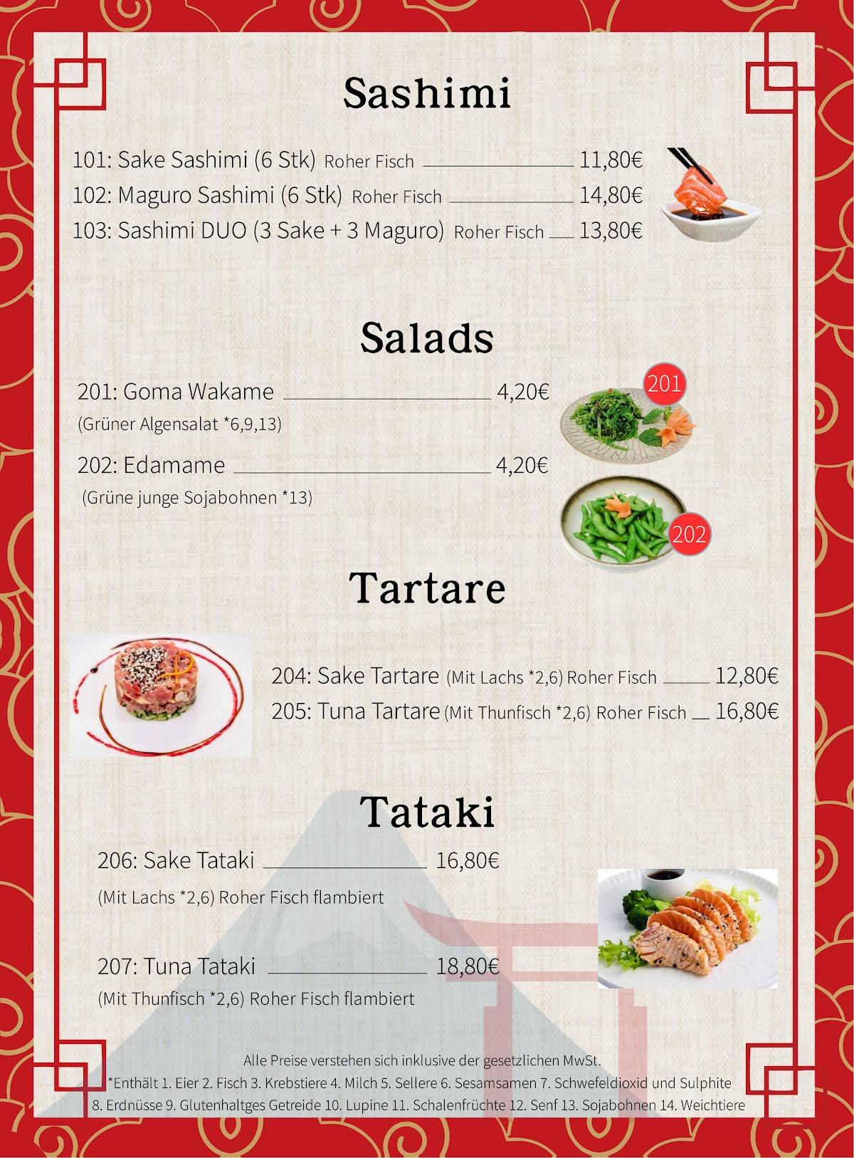 Menu at TAKE SUSHI restaurant, Wiesbaden