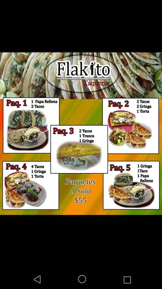 Menu at TAQUERIA FLAKITO restaurant, Champoton, Av. Luis Donaldo Colosio