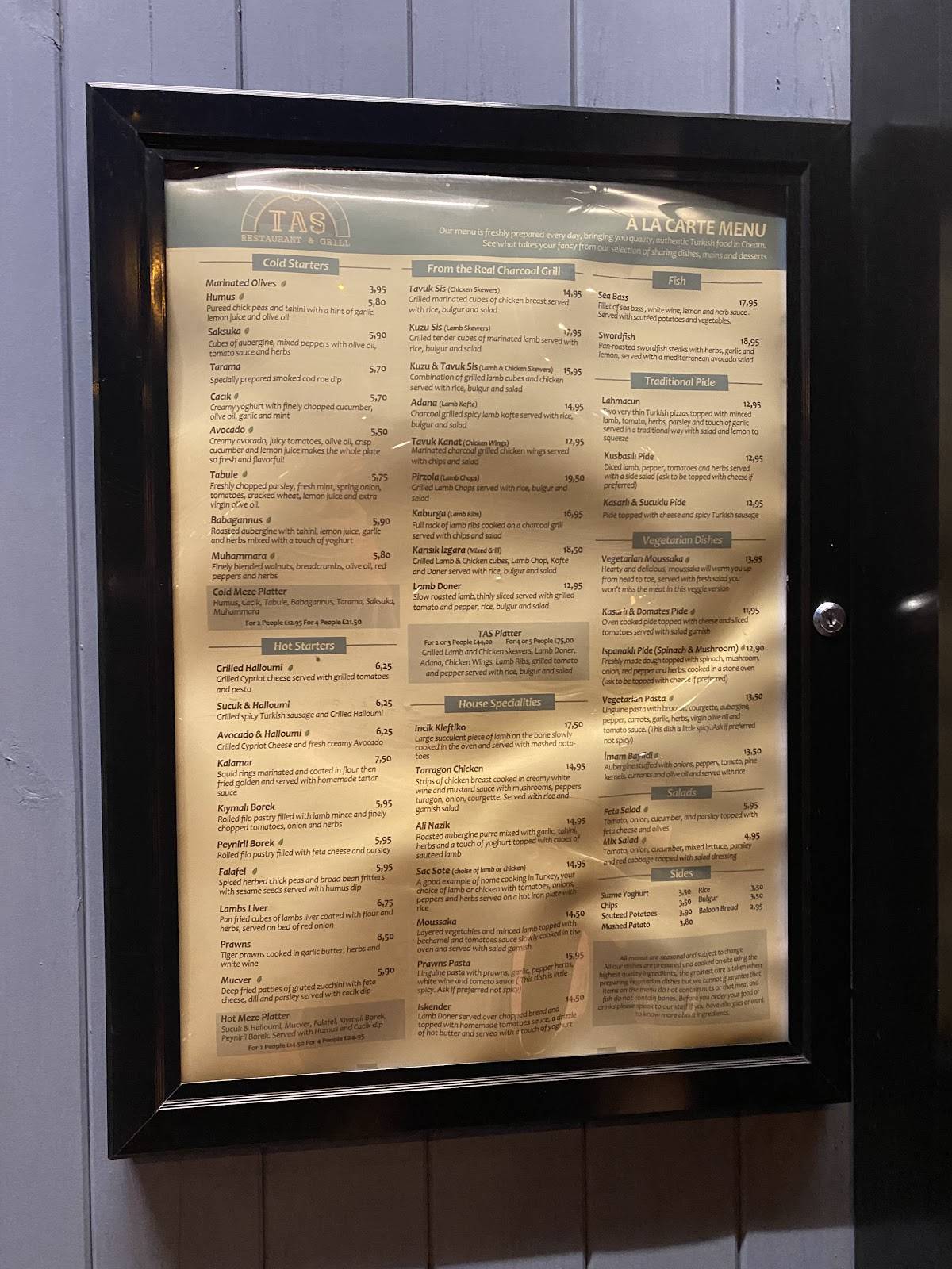 Menu at TAŞ Restaurant Cheam, Sutton, 555 London Rd