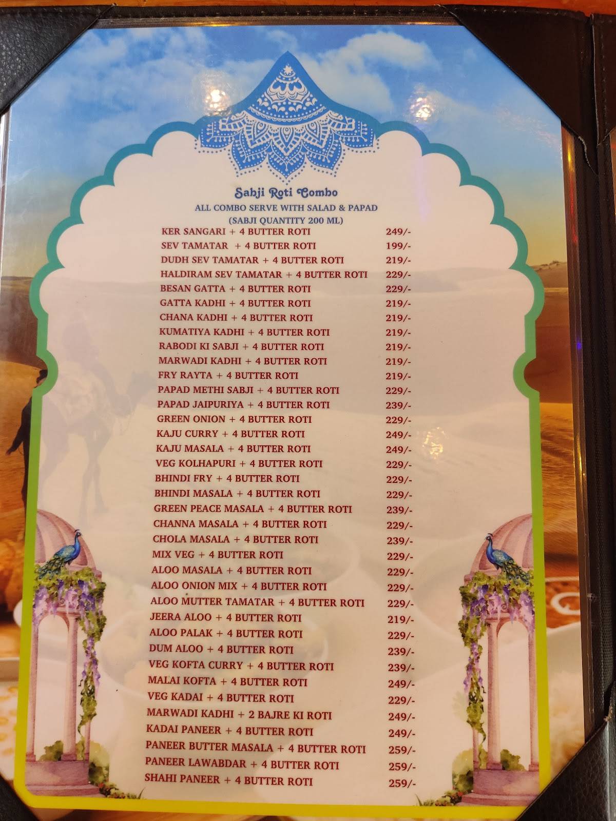 Menu at "THAR" The Taste of Rajasthan, Bengaluru