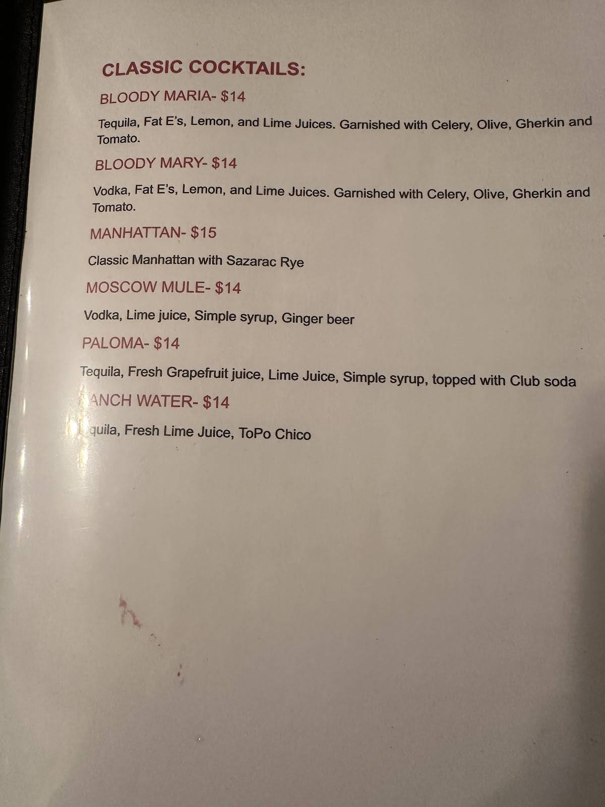 Menu at THE BARN AT ROCK HOUSE, Fredericksburg