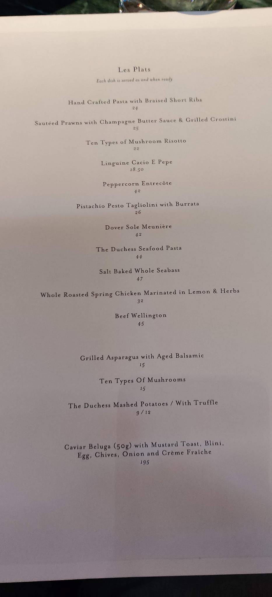 Menu at THE DUCHESS, Amsterdam