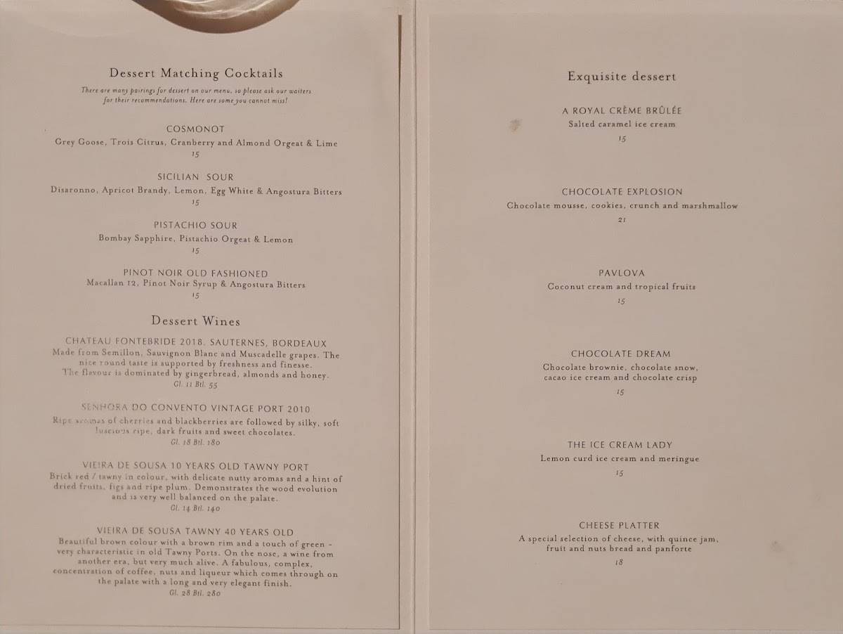Menu at THE DUCHESS, Amsterdam