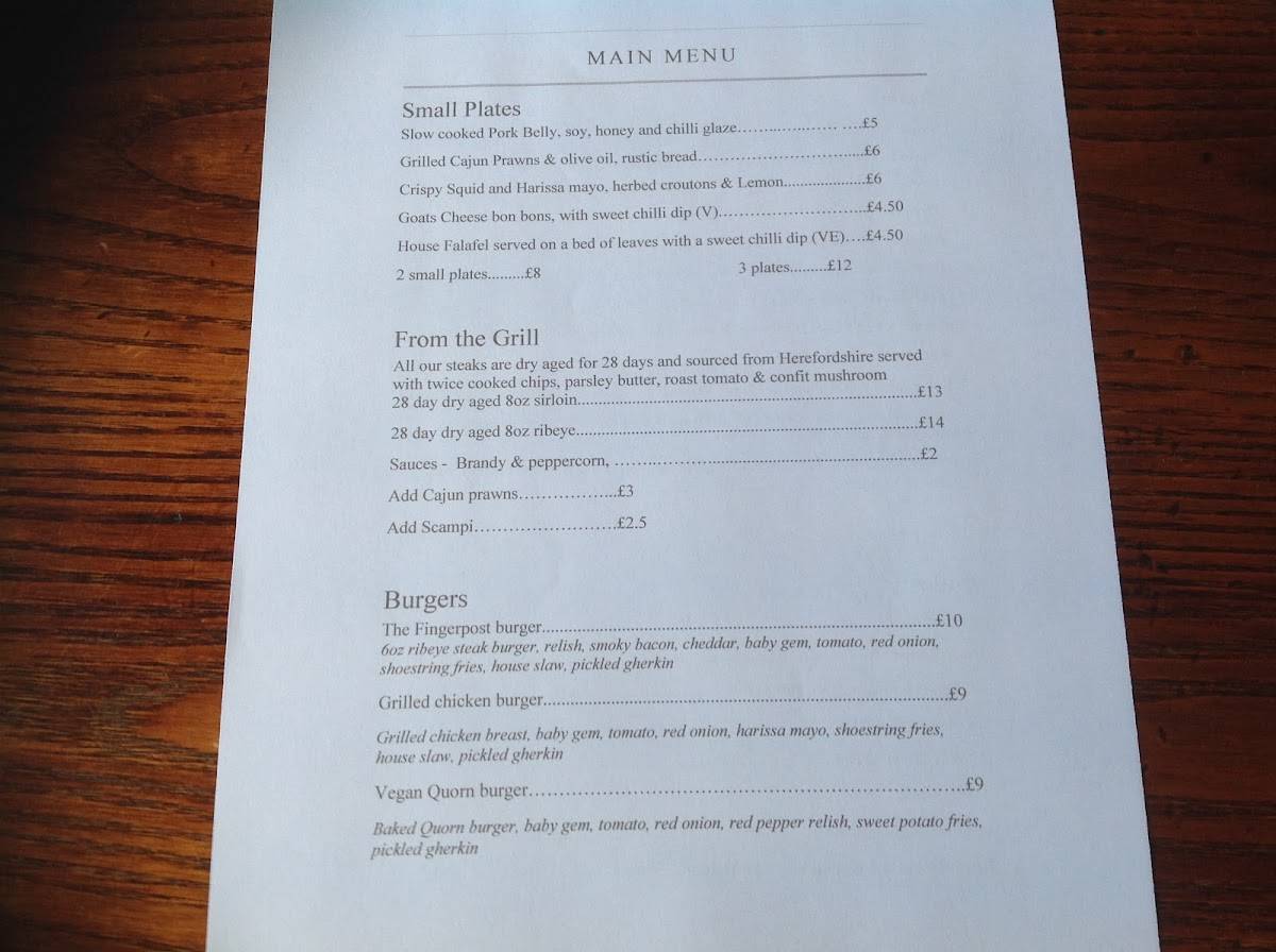 Menu at The Fingerpost pub & bar, Walsall