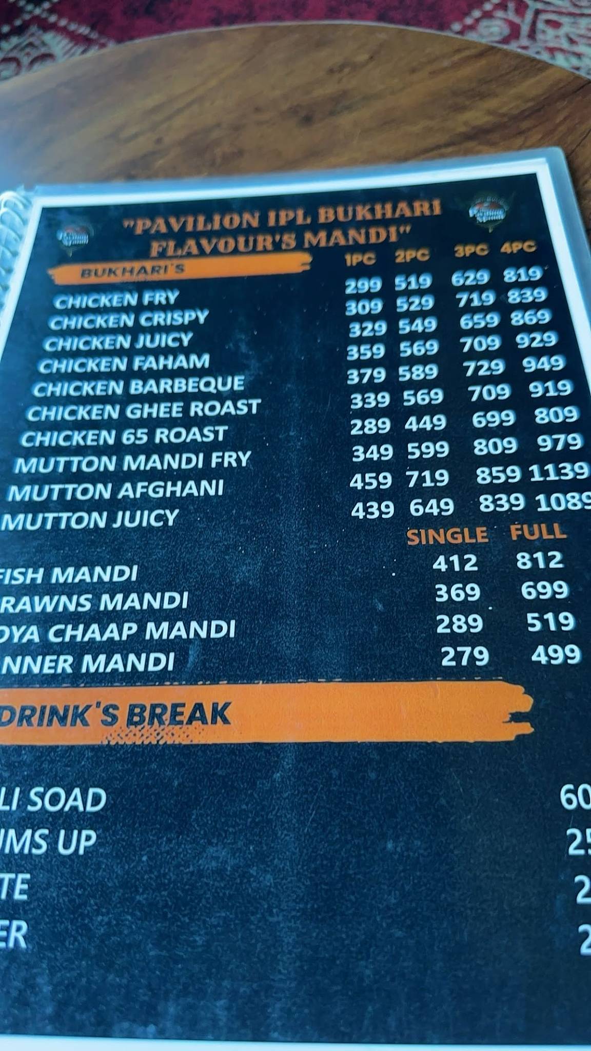 Menu at THE PAVILION MANDI, Hyderabad