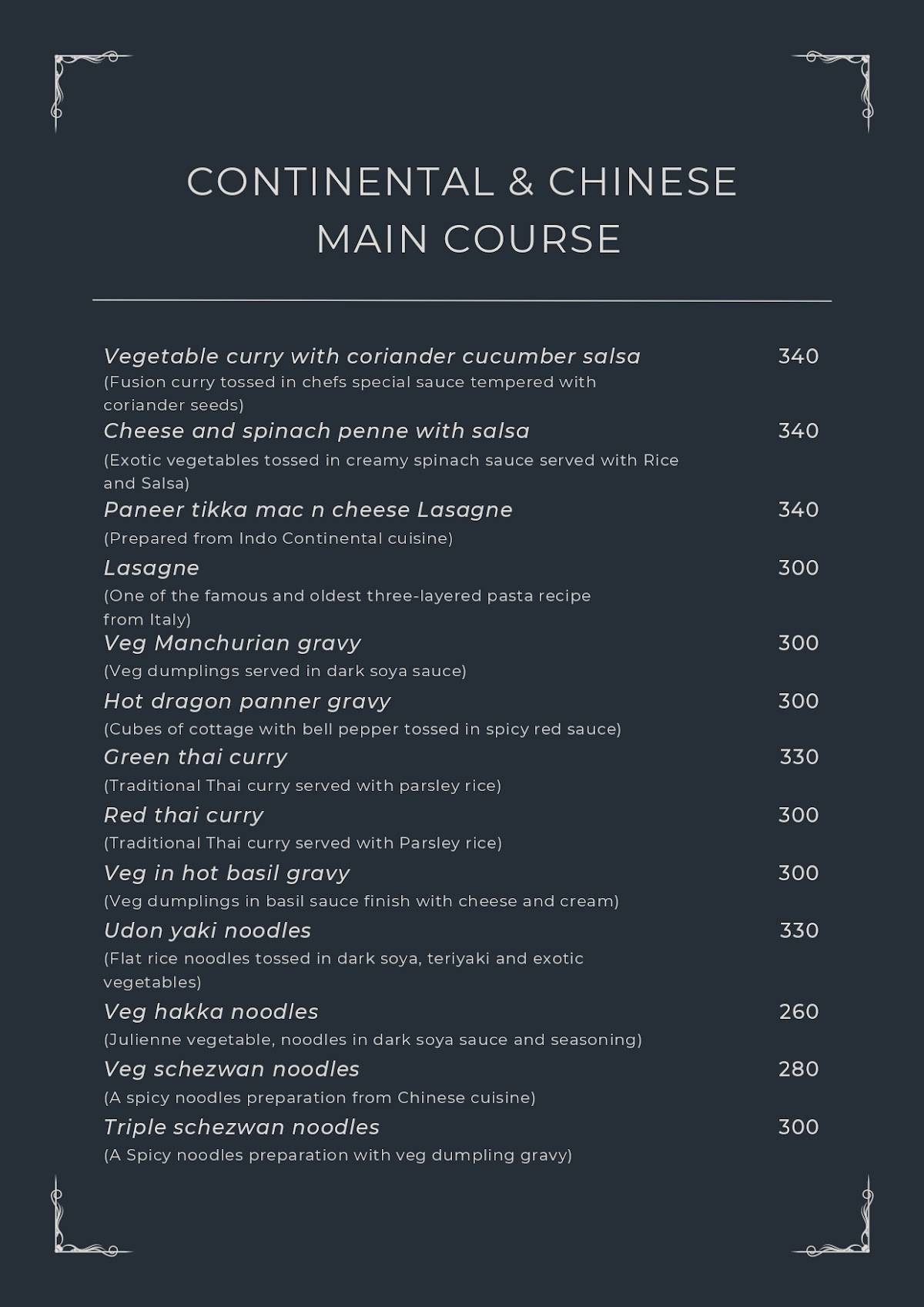 Menu at THE TEROTALE, Nashik