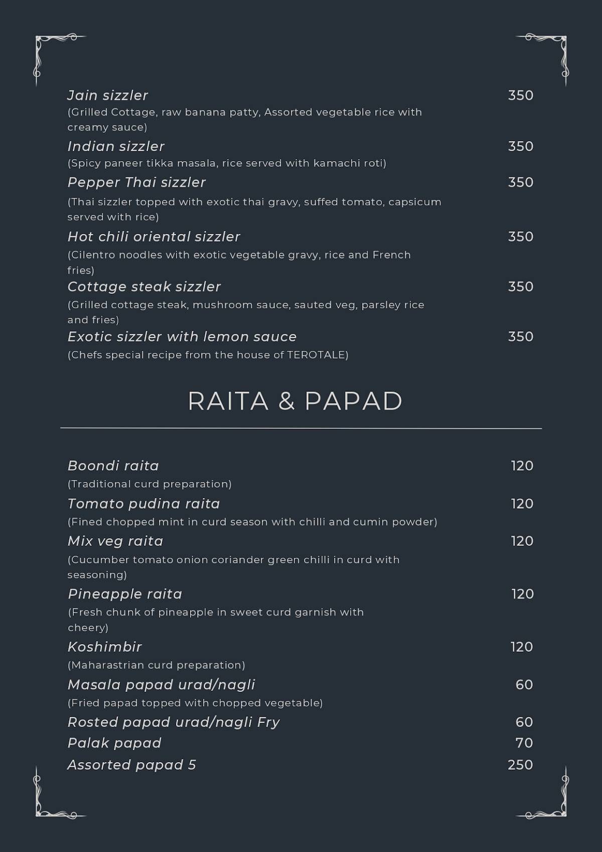 Menu at THE TEROTALE, Nashik