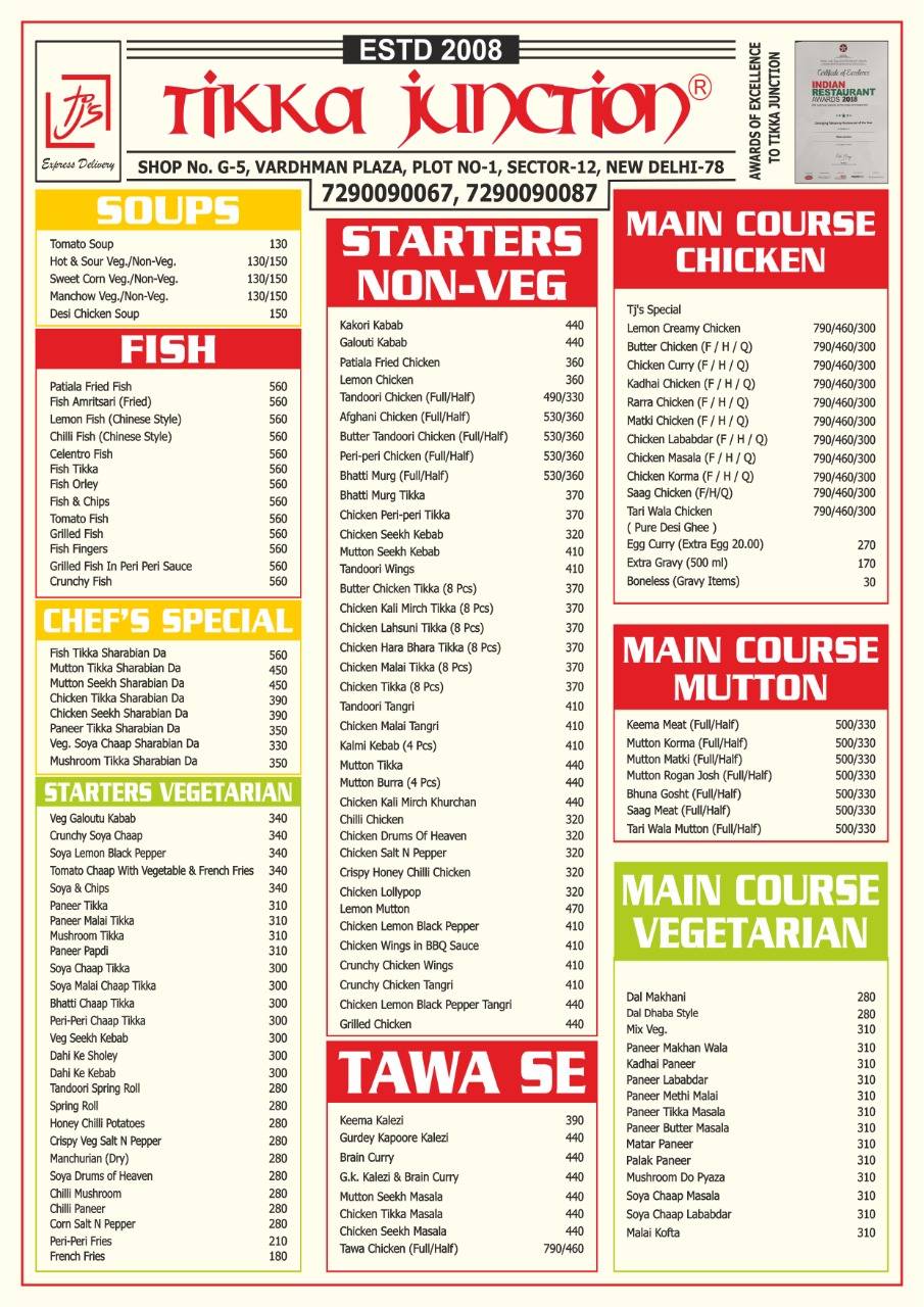 Menu at TIKKA JUNCTION DWARKA, New Delhi