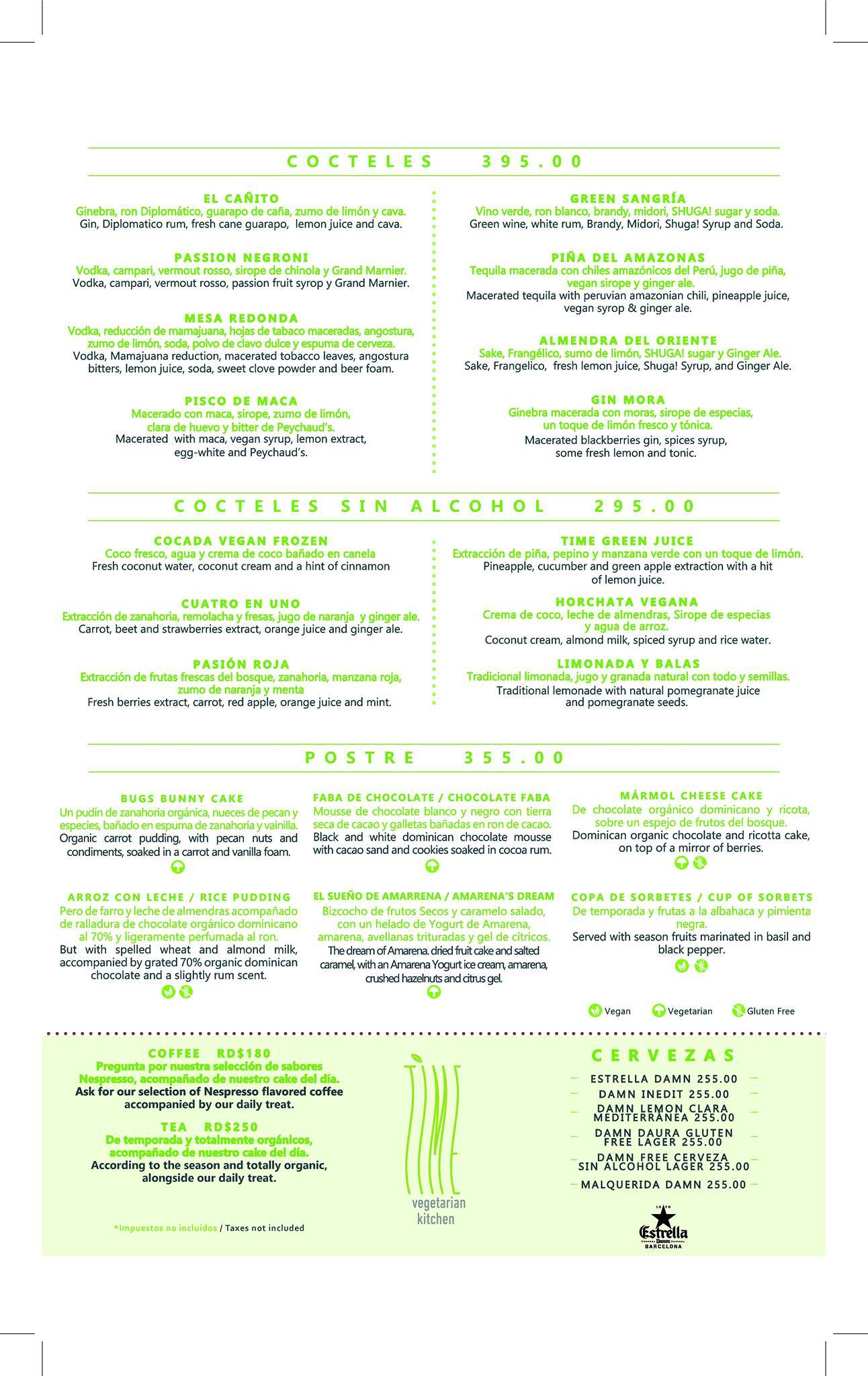Menu at Time Vegetarian Kitchen fast food, Santo Domingo
