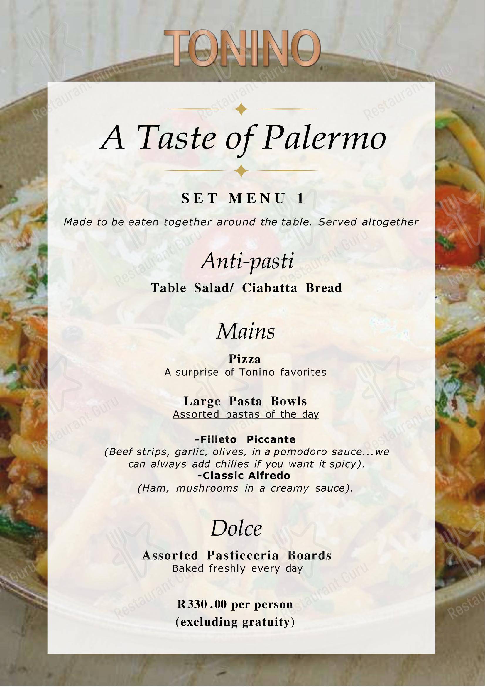 Menu at TONINO CUCINA BENONI restaurant, Benoni