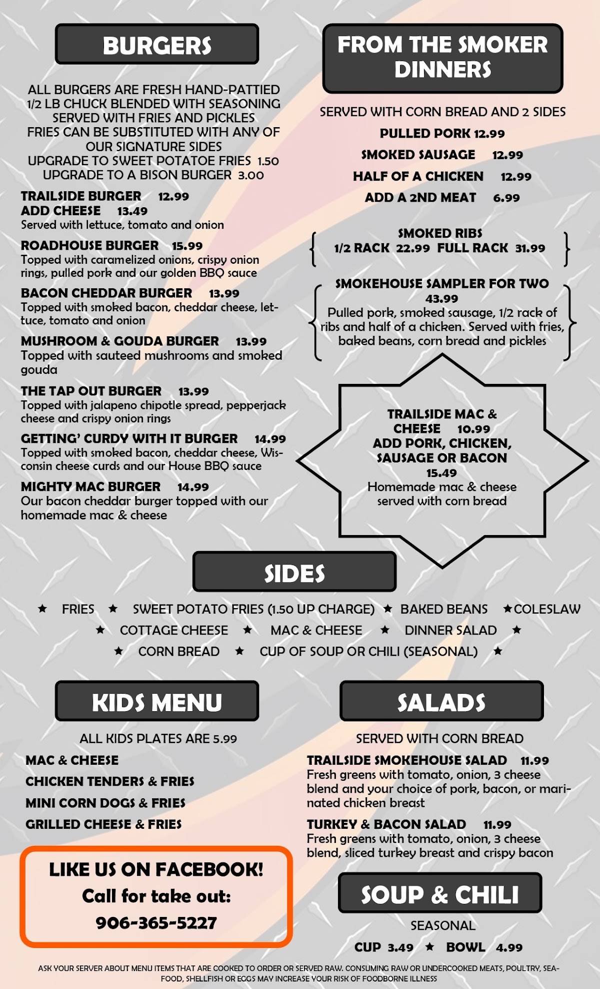 Menu at Trailside Bar & Grill, Bergland